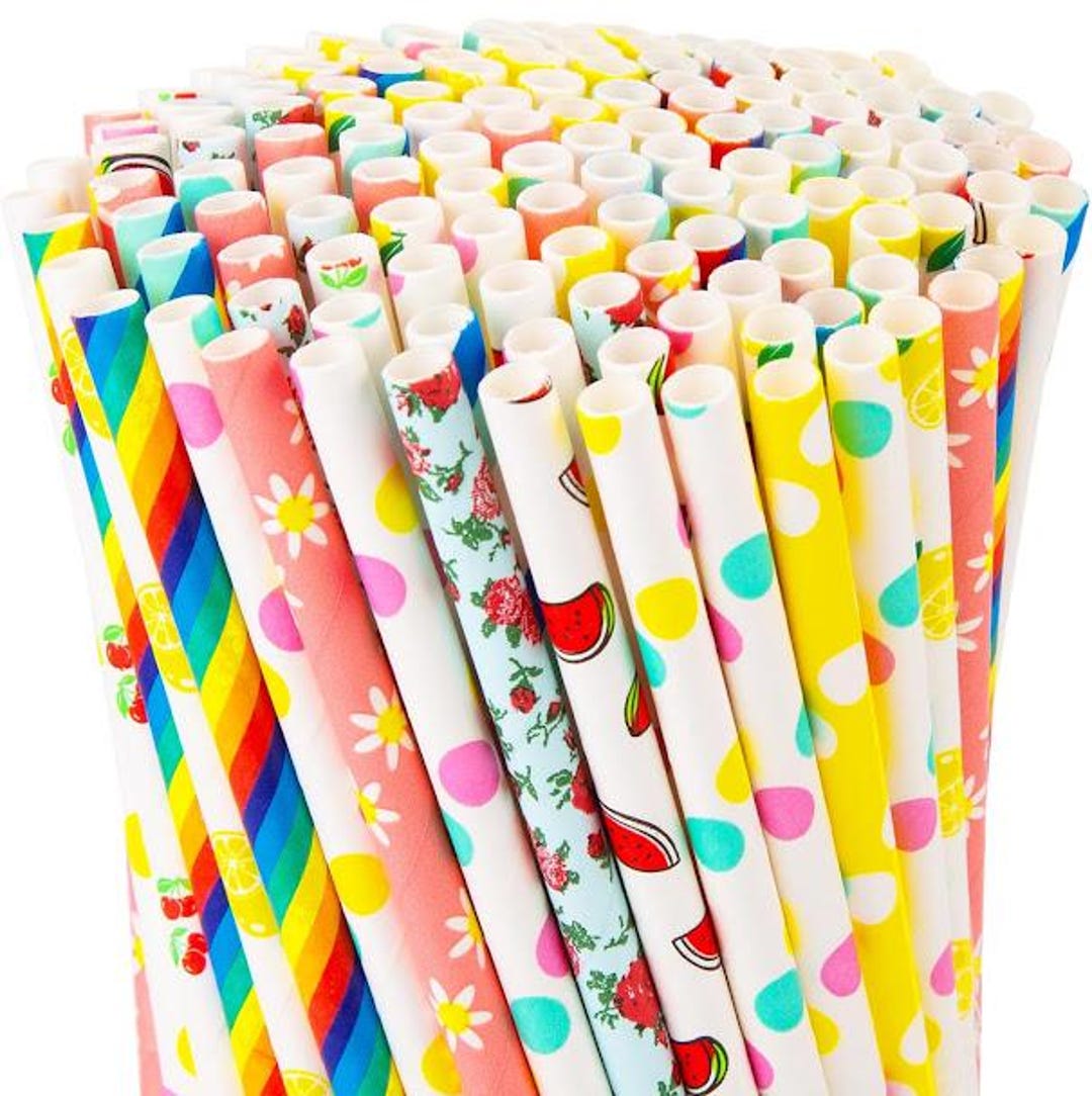 100 Paper Straws Assorted Mix Assorted Disposable Compostable Drinking ...