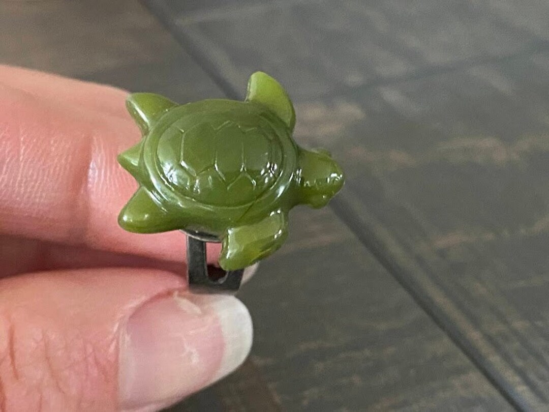 Jade Sea Turtle Ring. Gun Metal Adjustable Ring. Turtle Adjustable Ring ...