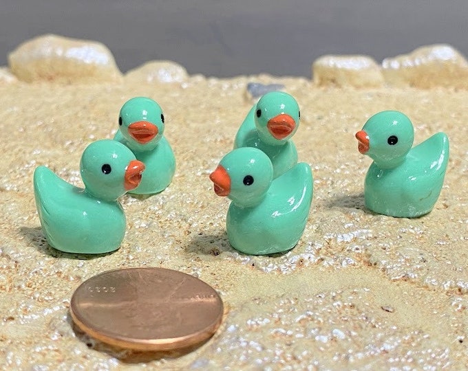 5 Miniature Ducks Mint Green, Fairy Garden Ducks, Dollhouse Miniature ...