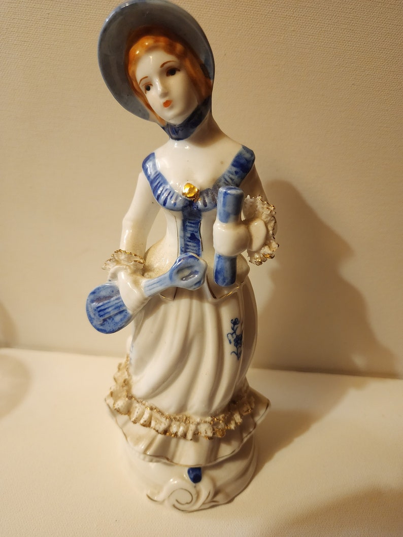 Vintage Porcelain Victorian Woman in Blue and White - Etsy