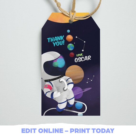 Astronaut Thank You Tag, Space Party favour Customizable Tags Corjl ...