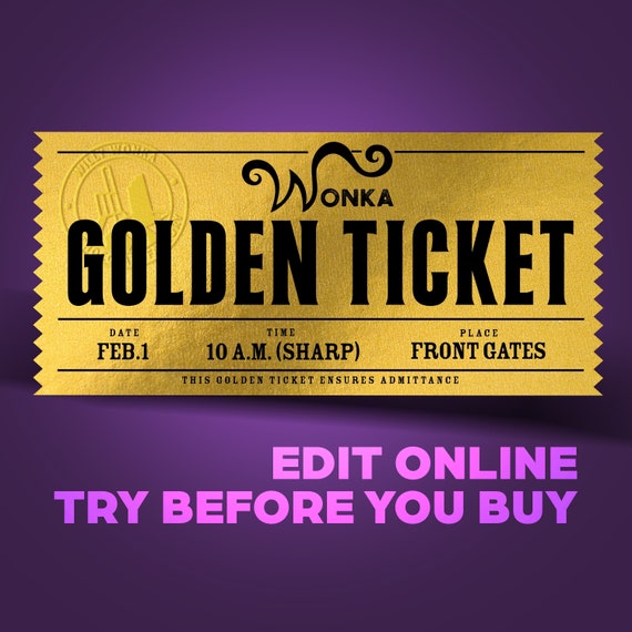 GOLDEN TICKET Template Willy Wonka Charlie And The Chocolate Etsy