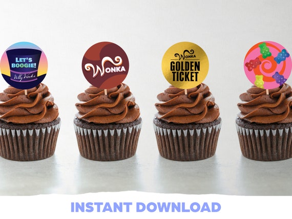 Wonka Cupcake Toppers, Charlie and the Chocolate Factory Inspired Party ...