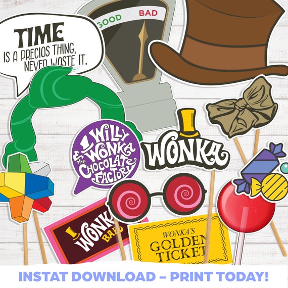 WONKA PARTY Photo Booth Props, Golden Ticket, Everlasting Gobstopper ...