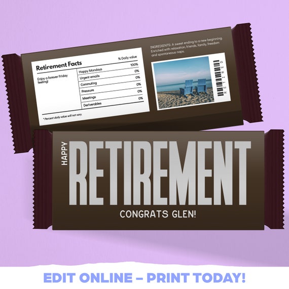 Retirement Chocolate Bar Wrapper Template for Hershey's 1.55 oz ...