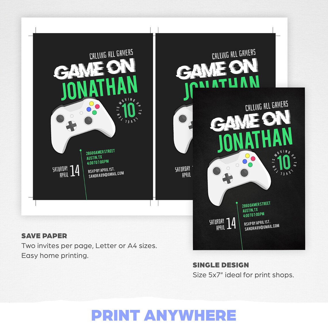 Video Game Invitation Template Gamer Birthday Edit Online | Etsy