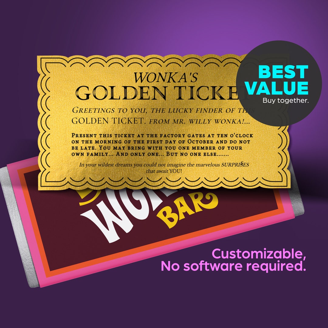 Wonka Bar Golden Ticket Editable Template DIY Halloween Etsy