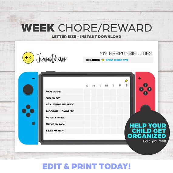 Responsibilities Chart for Kids, Chore / Reward: Screen time for boys ...