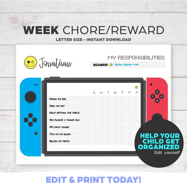 Reward Chore Chart for Kids - Etsy