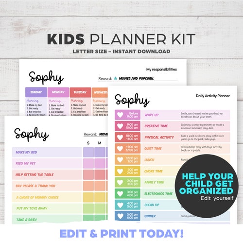 Planners for Kids Day and Week With Chores and - Etsy
