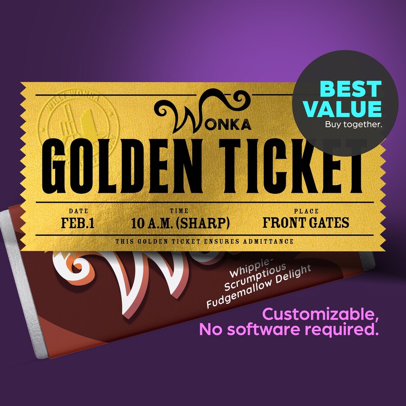 Wonka Bar Golden Ticket Editable Template Diy Costume Willy Etsy México