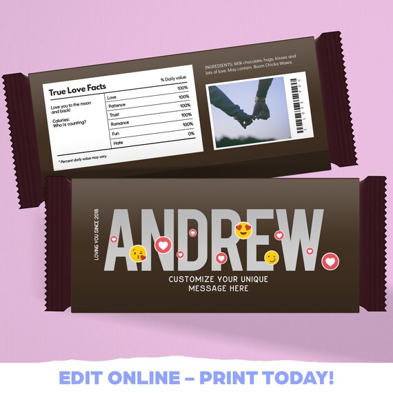 Anniversary Chocolate Bar Wrapper Template for Hershey's 1.55 oz ...