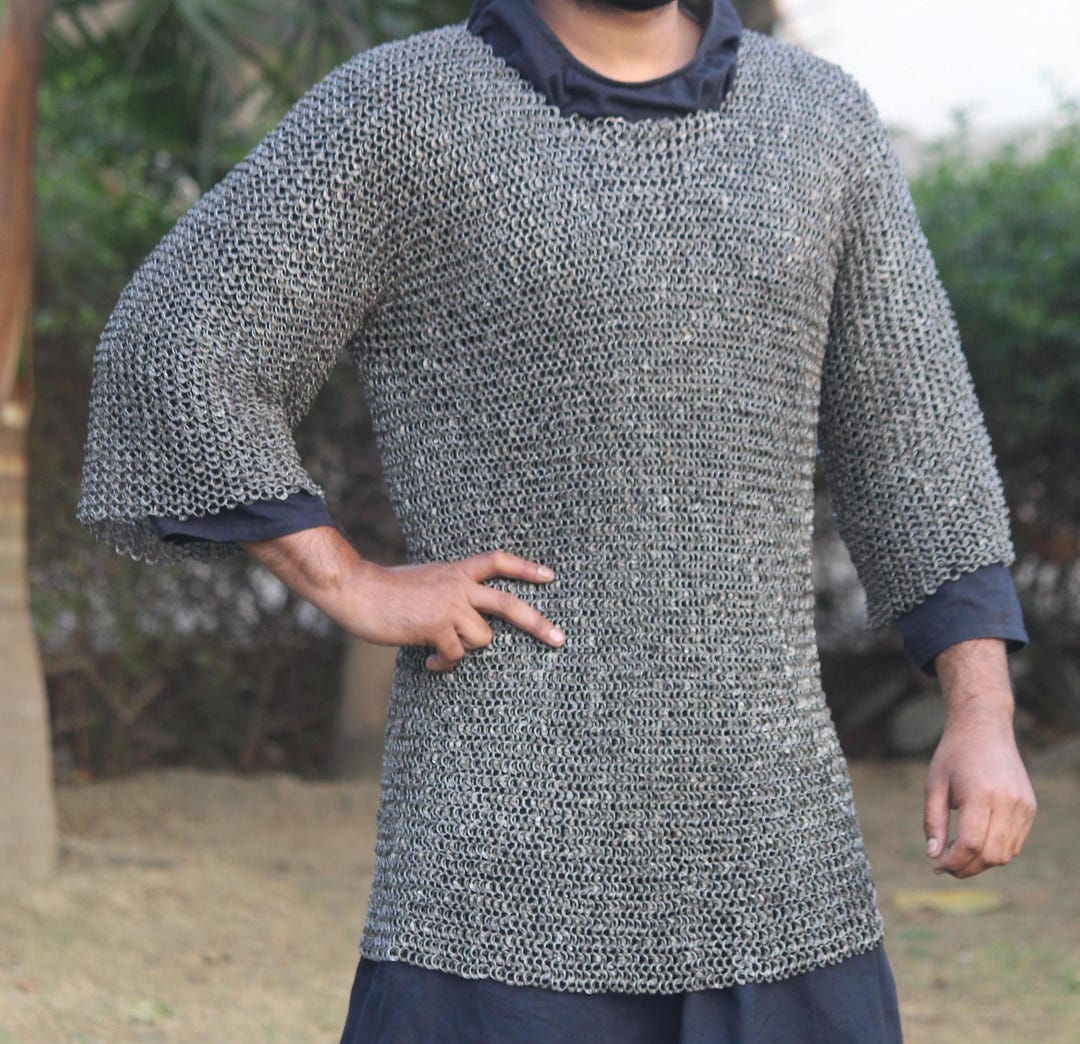 Mild Steel Chainmail Shirt 8mm Riveted Haubergeon - LARP Reenactment ...