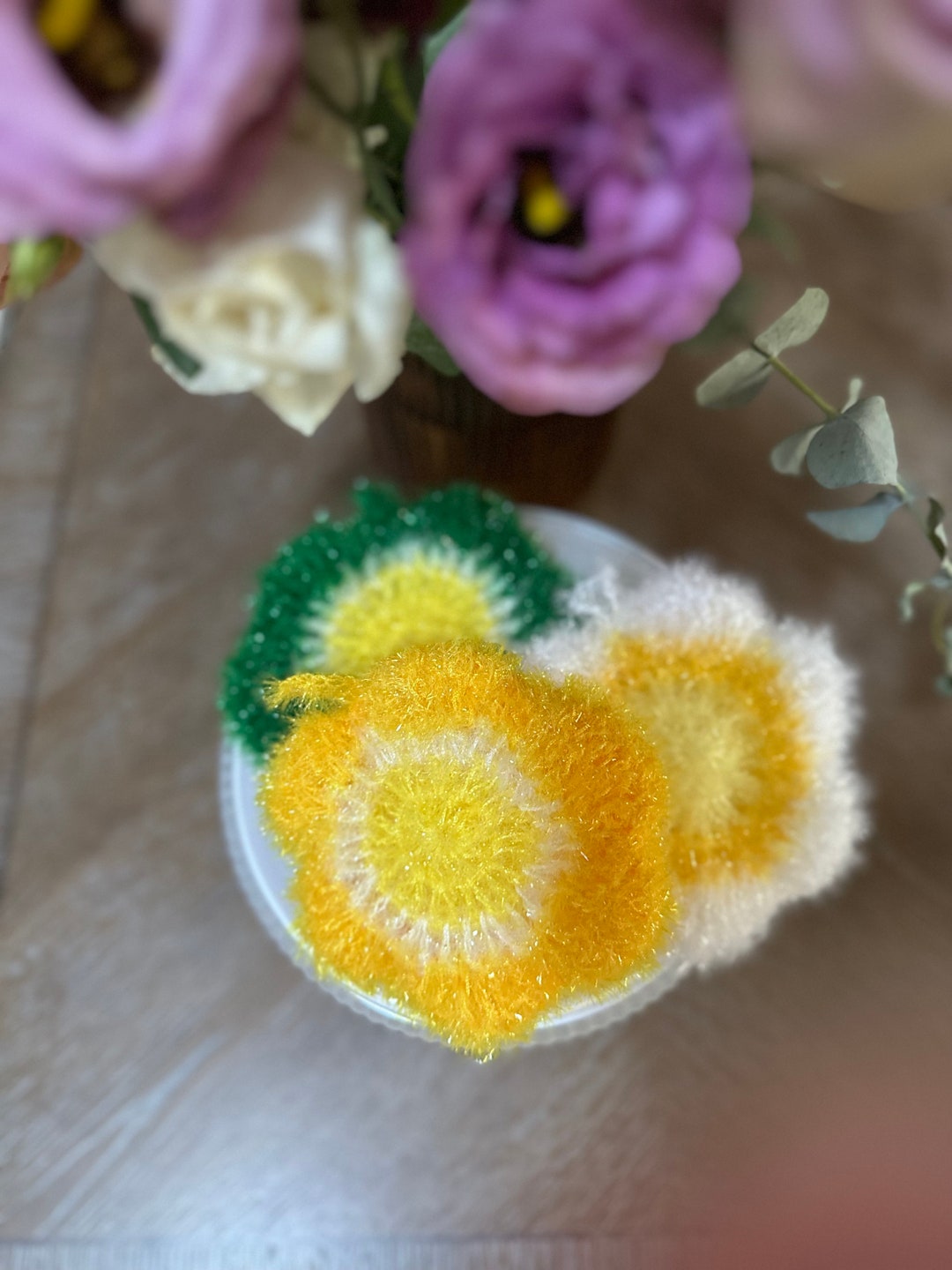 Flower Scrubbies: Set of 3 Kitchen Dish Scrubbers - Etsy