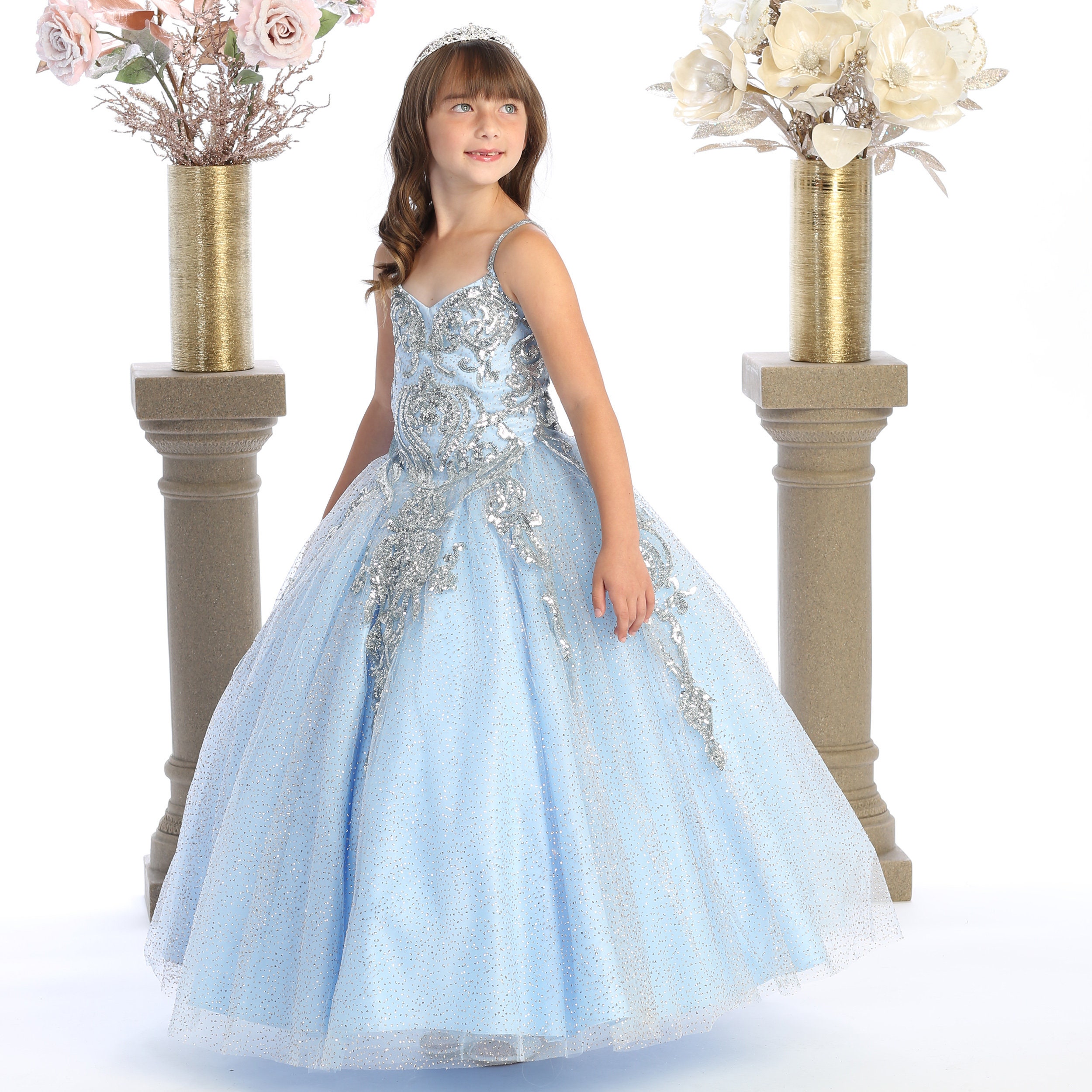Baby Blue Glitter Dress With Silver Sequins for Pageants and Special ...