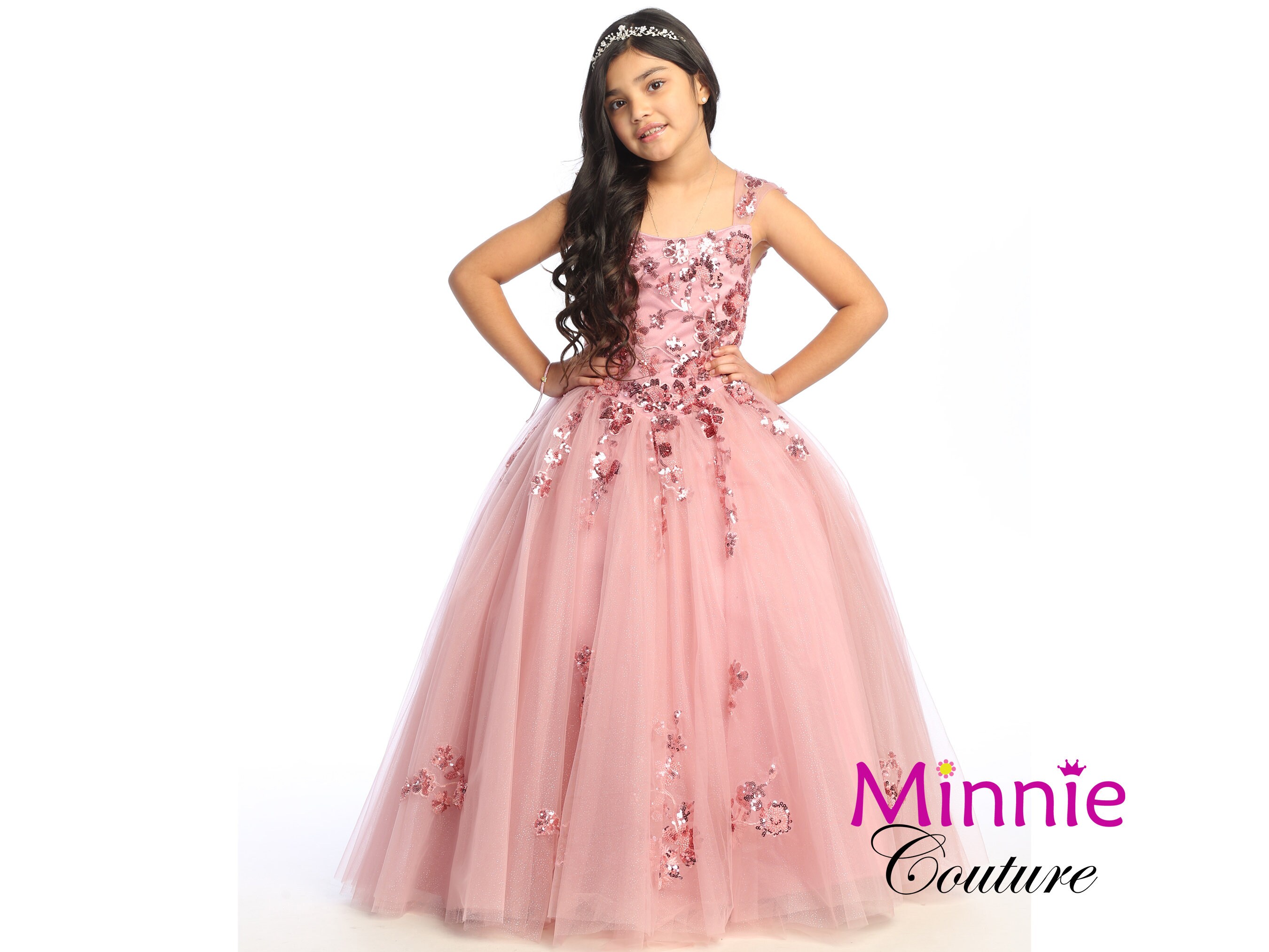 Dusty Rose Ball-gown for Girls With Embellished Sequins and Beads ...