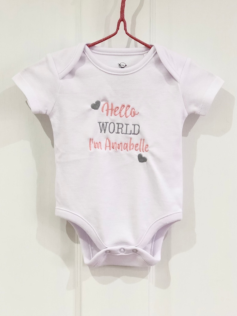 Personalised Hello World Baby Girl Embroidered Design Bodysuit - Etsy