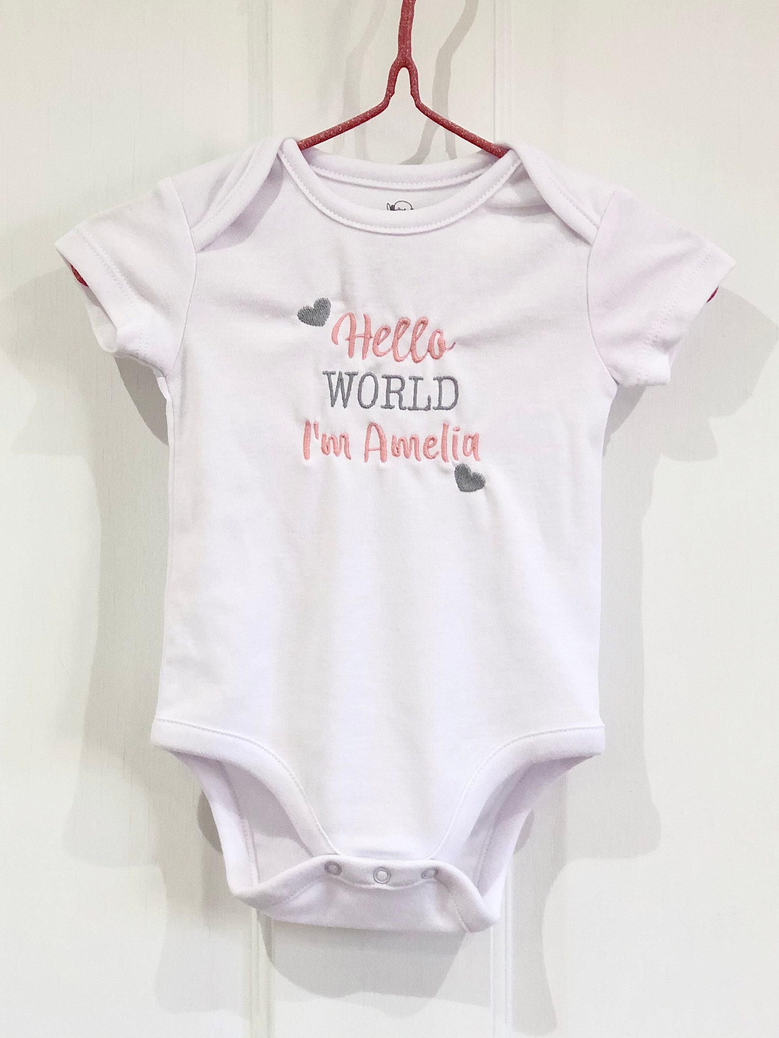 Personalised Hello World Baby Girl Embroidered Design Bodysuit - Etsy
