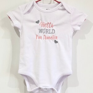 Personalised Hello World Baby Girl Embroidered Design Bodysuit Onesie ...
