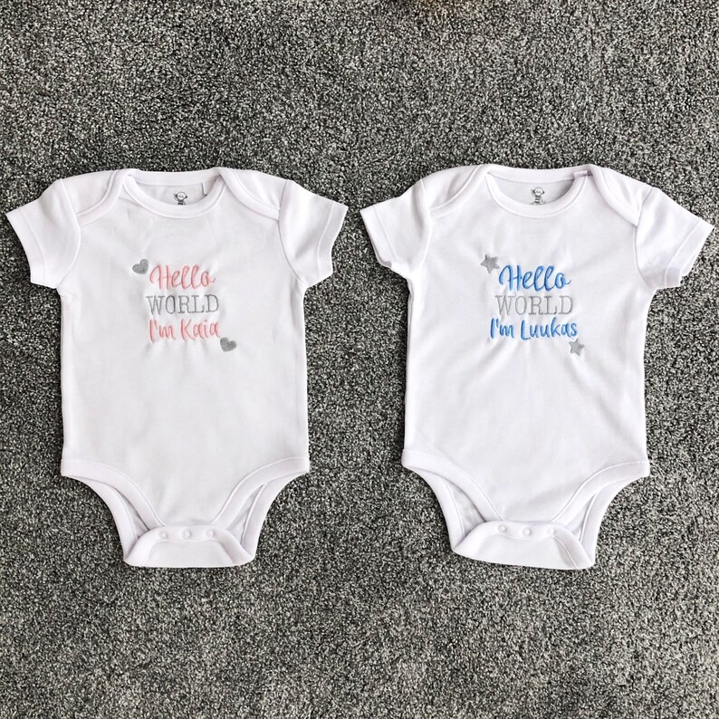 Personalised Hello World Baby Girl Embroidered Design Bodysuit - Etsy