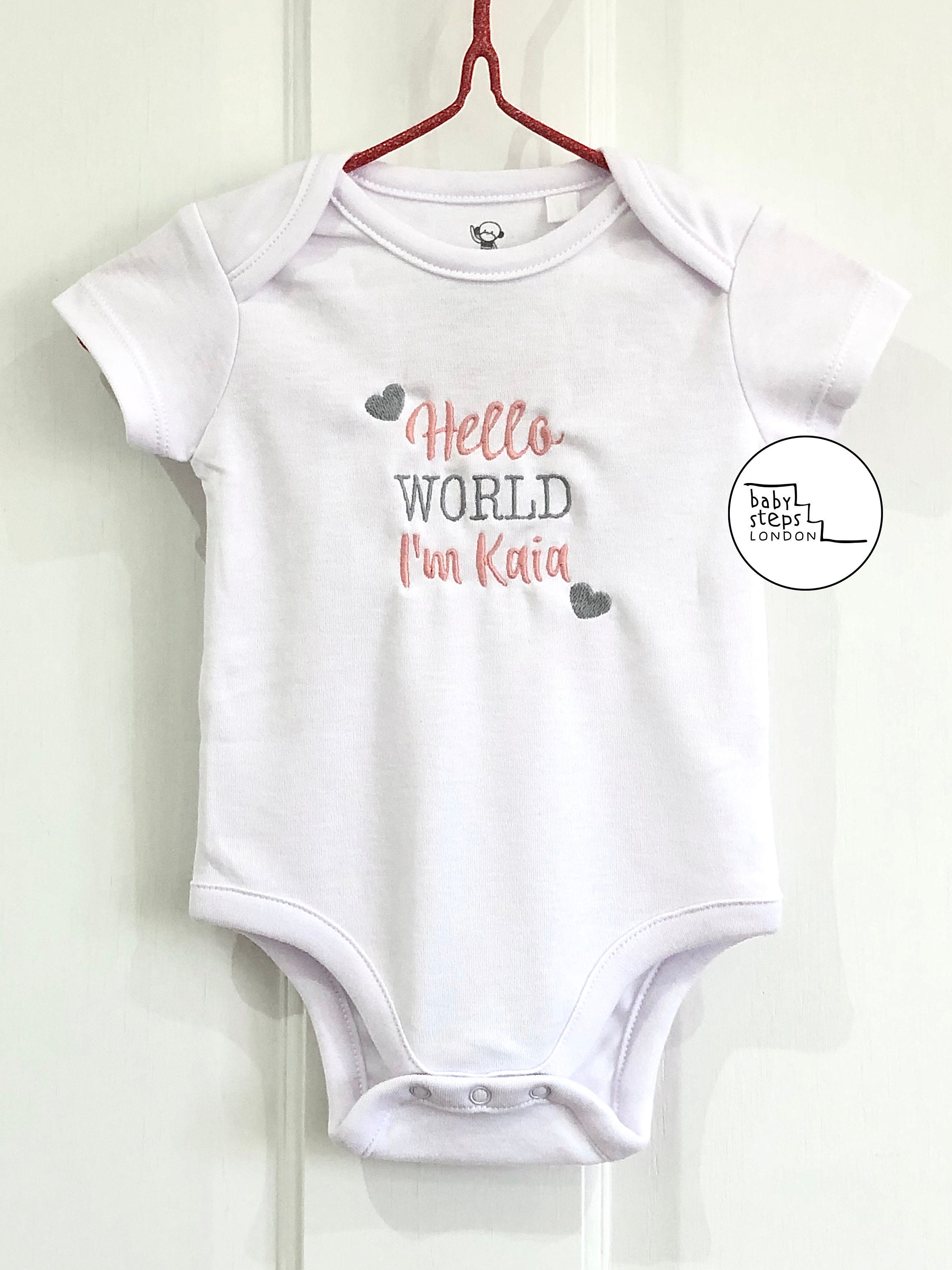 Personalised Hello World Baby Girl Embroidered Design Bodysuit | Etsy