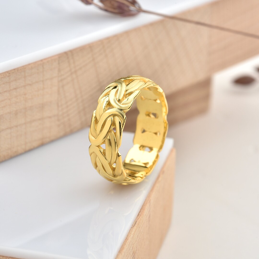 Byzantine Chain Ring for Mom Birthday Gift, Chain Link Ring in 10K or ...