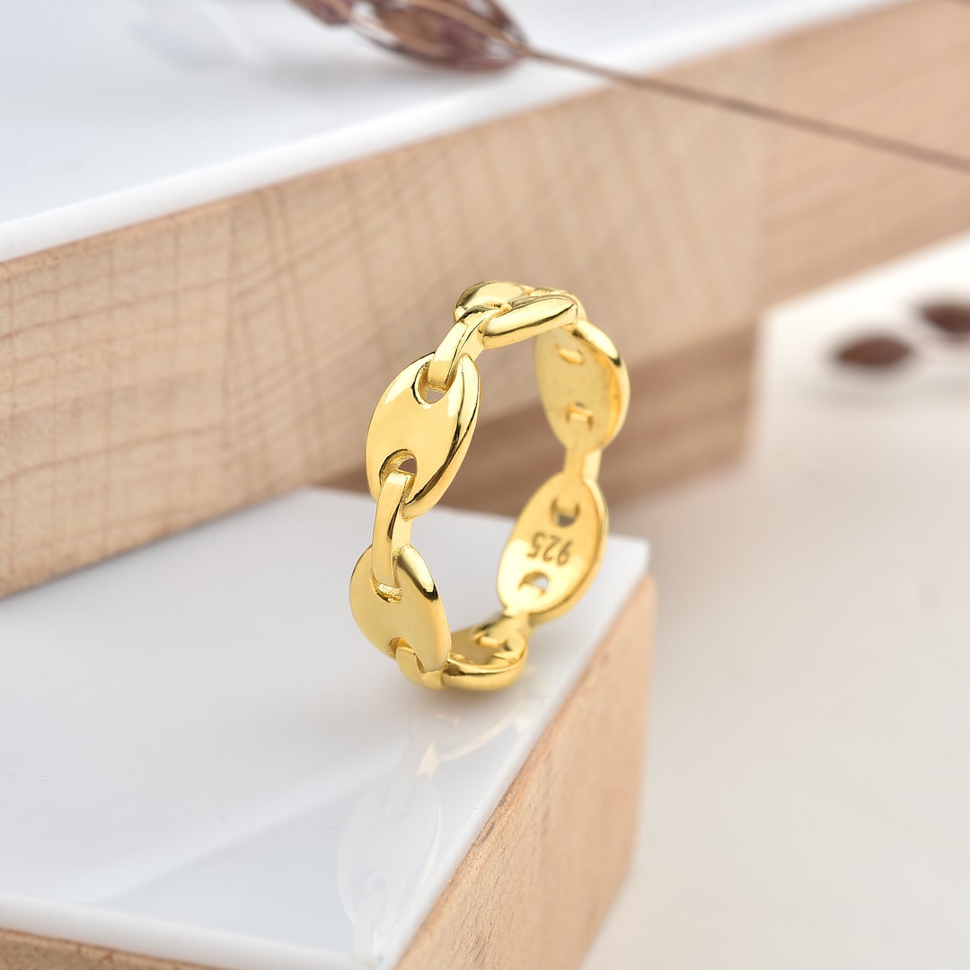 Mariner Chain Ring in 14K or 18K Gold, Mariner Chain Link Ring in Gold ...