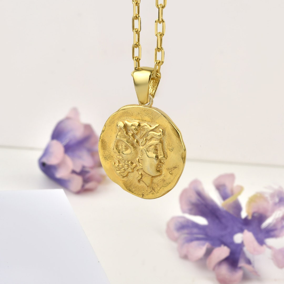Janus Roman Mythology Pendant Necklace in Gold Plated or Oxidized ...