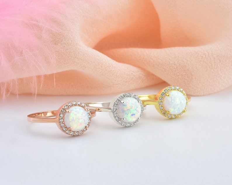 Round Delicate Opal Ring Dainty Opal Ring 14K Round Opal - Etsy