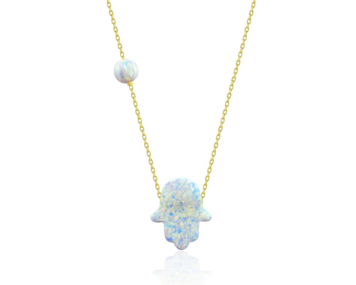 Opal Hamsa Pendant, 14K Hamsa Gold Pendant, 18K Tiny Hamsa Necklace ...