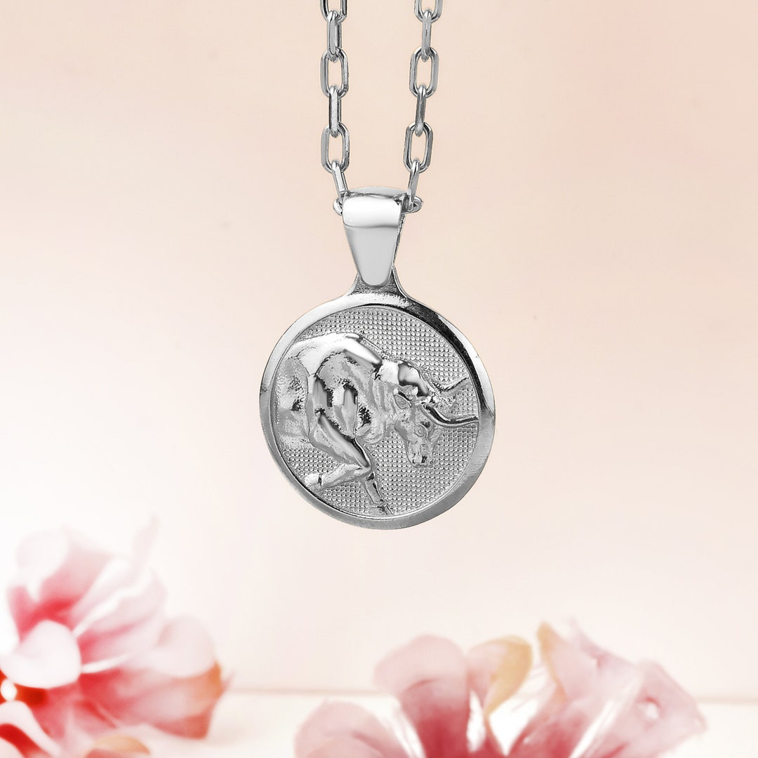 Taurus Zodiac Sign Necklace for Girlfriend, Bull Zodiac Coin Necklace ...