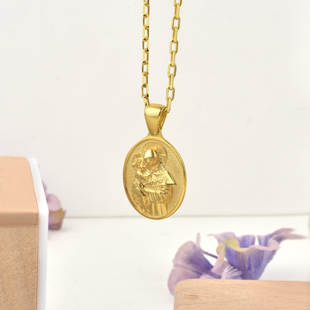 St Anthony Medal Necklace for Christian in Sterling Silver, Saint ...