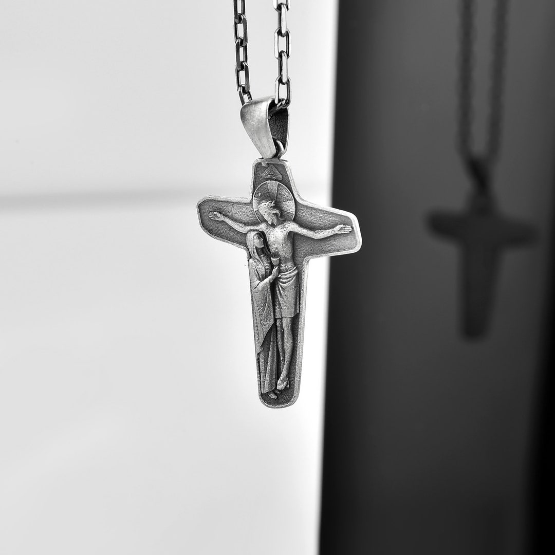 Virgin Mary at Crucifixion of Jesus on Cross Necklace, 14K Gold ...