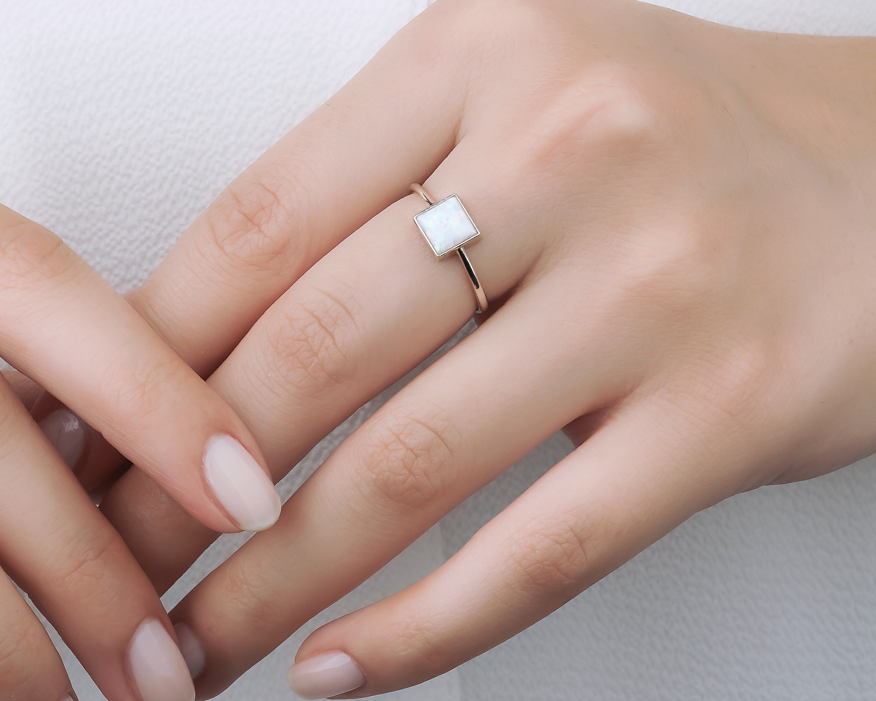 14K Square Opal Ring 6mm Square Gold Opal Ring Square - Etsy Singapore