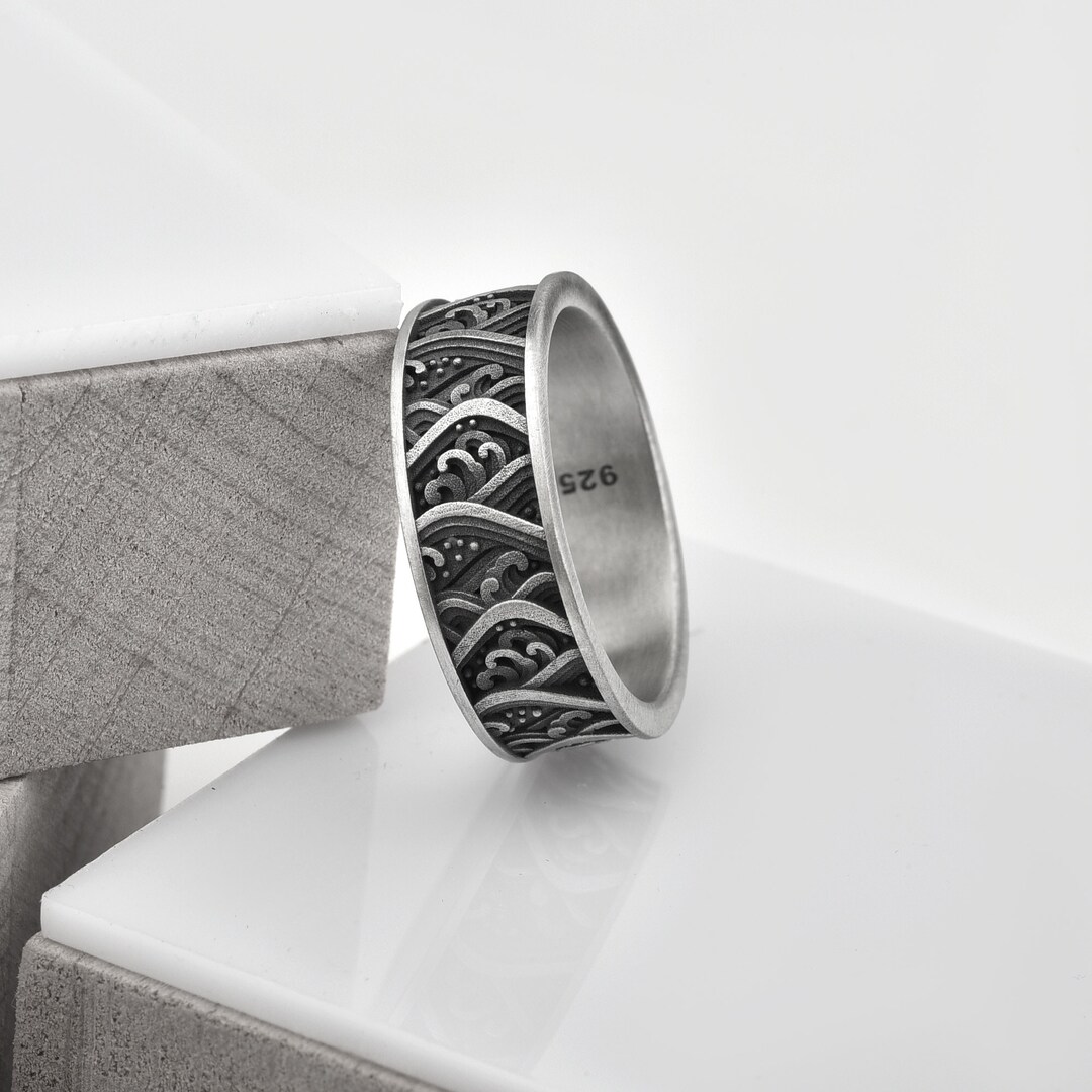 Great Wave off Kanagawa Ring in Oxidized Silver, Japanese Art Promise ...