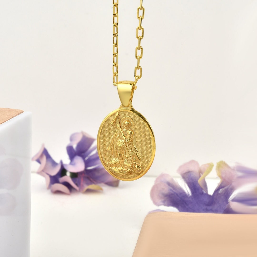 Saint George Necklace in 14K or 18K Gold, St George of Lydda Faith ...