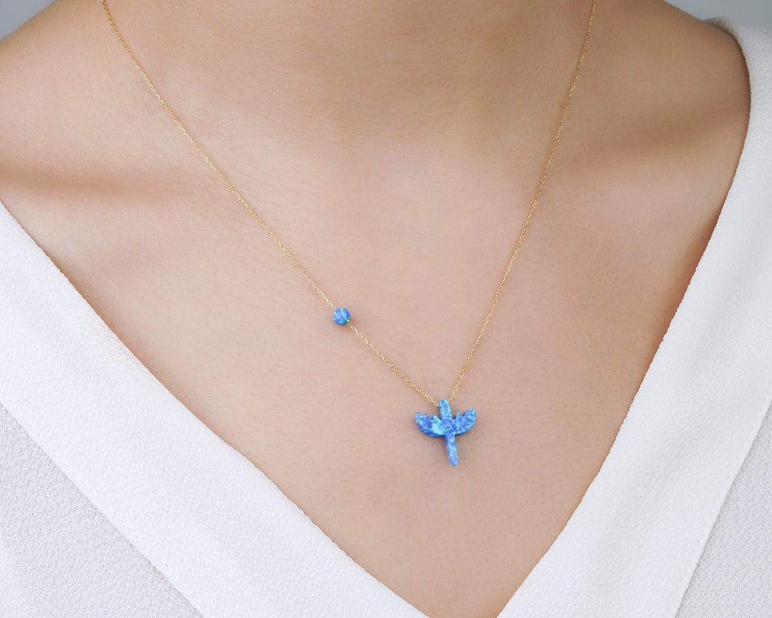 Opal Angel Pendant, 14K Angel Gold Pendant, 18K Tiny Religious Angel ...