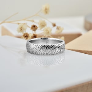 Wave Drawing Nature Wedding Band Ring in 10K or 14K Gold, Ocean ...