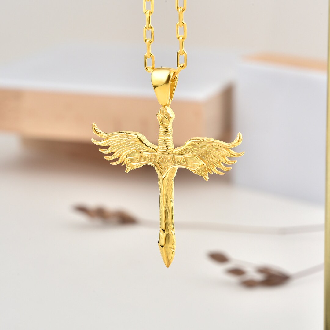 St Michael Sword Cross Necklace for Women, St Michael Archangel Medal ...