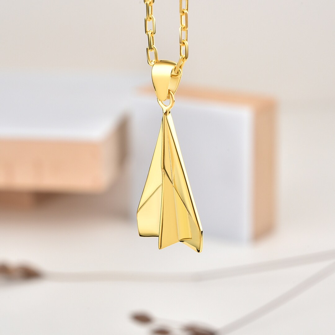 Origami Airplane Necklace for Women, Plane Pendant Necklace in 10K or ...