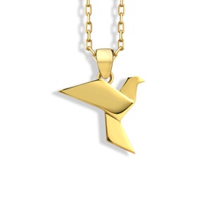 Dove Necklace for Girlfriend Gift in Sterling Silver, 14K Gold Origami ...
