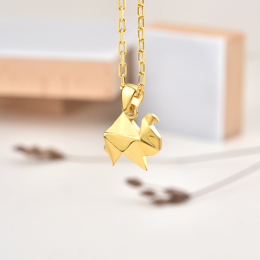Camel Pendant Necklace in Origami Style, Dainty 14K Gold Necklace for ...