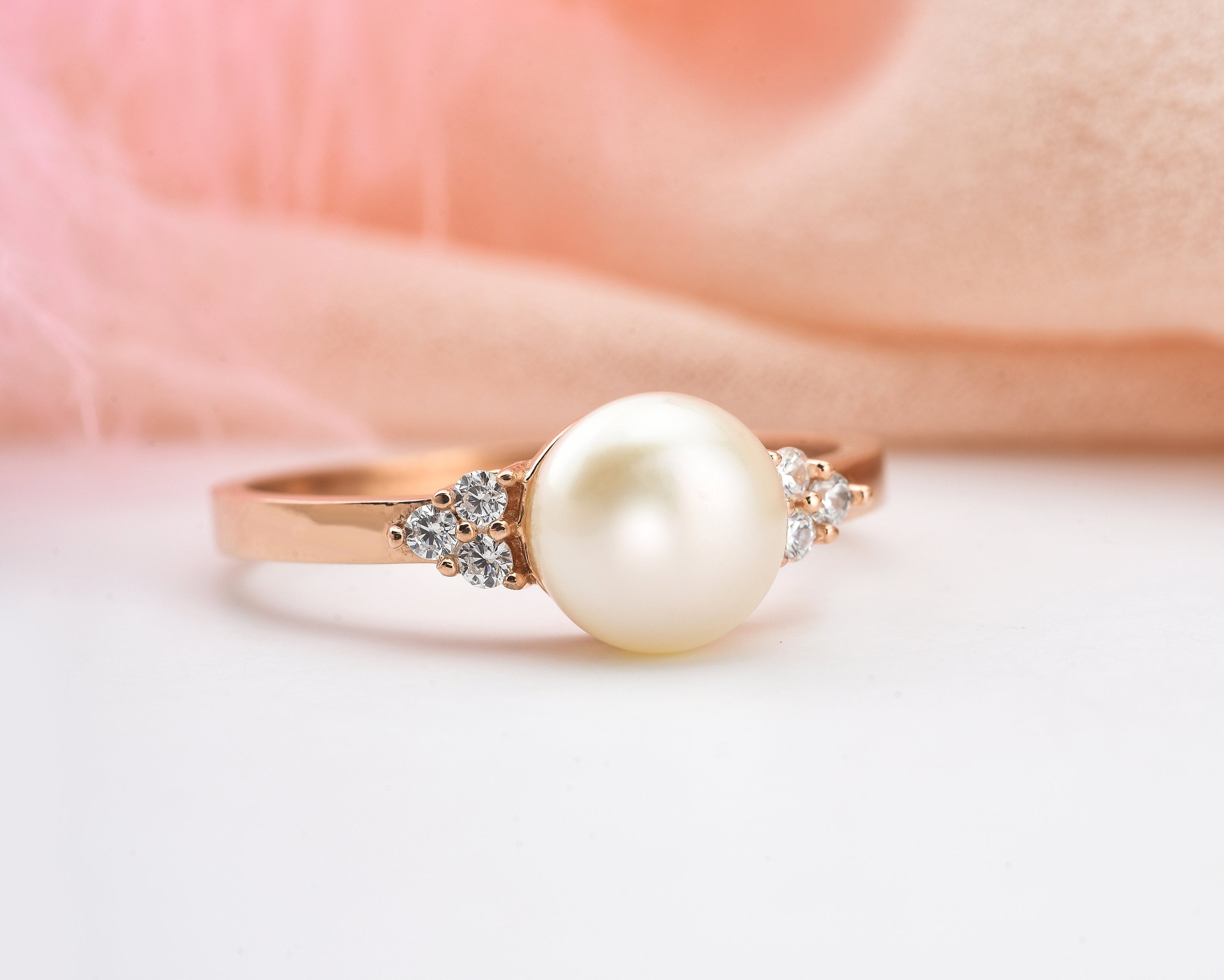 14K Gold White Pearl Ring Pearl Gold Ring Dainty Pearl Ring - Etsy
