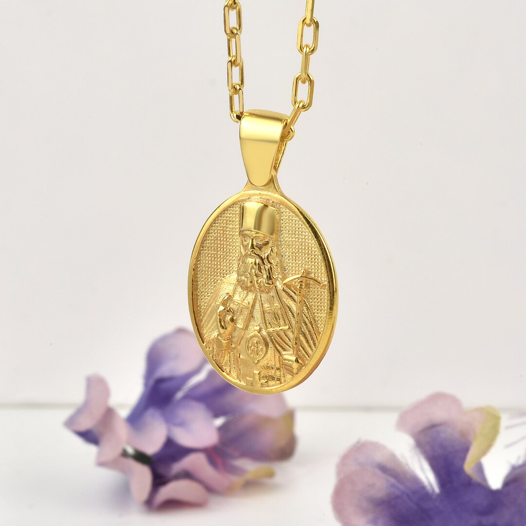 St Luke Pendant Necklace in 14K or 18K Gold, Saint Luke the Evangelist ...