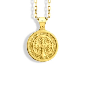 St Benedict Medal Necklace in 14k Gold, Saint Benedict Medal Necklace ...