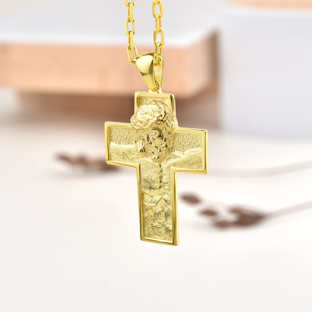 Jesus on Cross Necklace for Christian Gift, 14K Gold Cross Pendant for ...