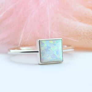 14K Square Opal Ring, 6mm Square Gold Opal Ring, Square Delicate Opal ...