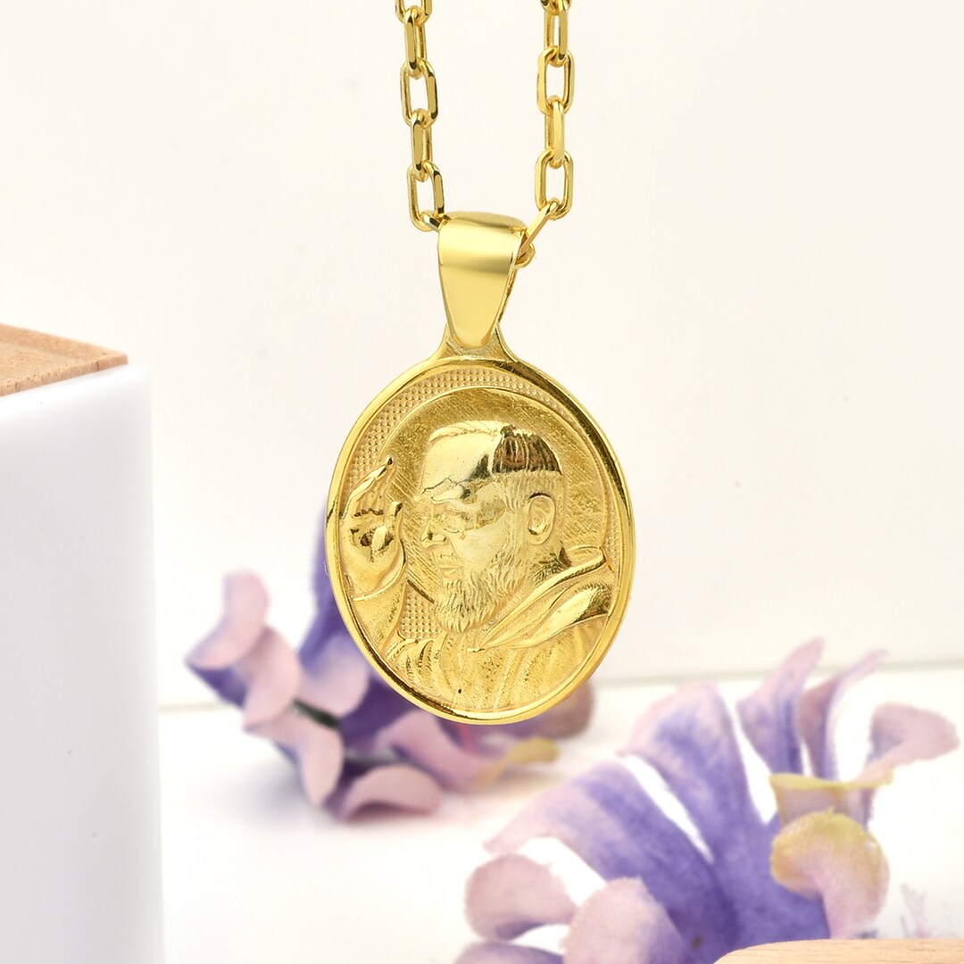 St Padre Pio Pendant Necklace for Mom, Religious 14K or 18K Gold ...