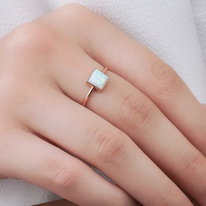 14K Square Opal Ring, 6mm Square Gold Opal Ring, Square Delicate Opal ...