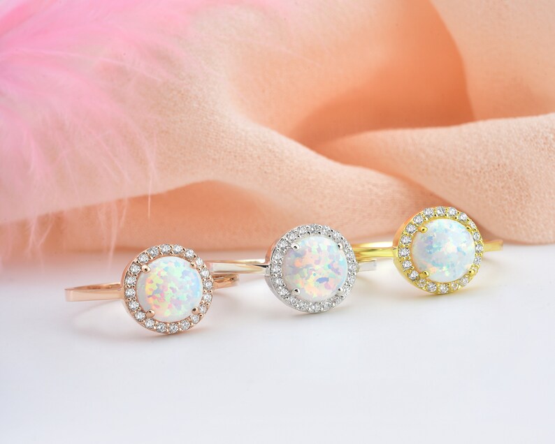 Round Delicate Opal Ring Dainty Opal Ring 14K Round Opal - Etsy